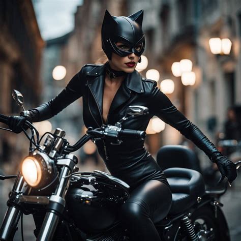 Catwoman In Leather Catsuit Riding A Motorcycle By Spy2stealth On