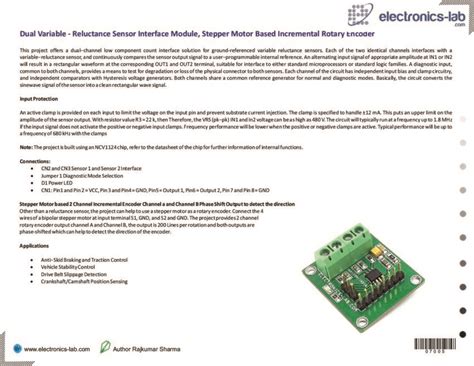 Dual Variable Reluctance Sensor Interface Module Stepper Motor Based Incremental Rotary