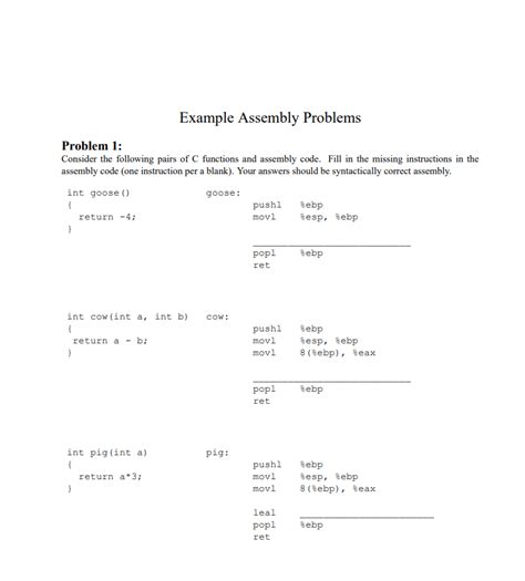 Solved Example Assembly Problems Problem 1 Consider Following Pairs