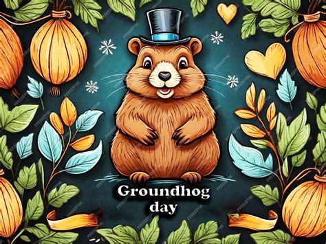 Premium Psd Adorable Groundhog Cartoon Celebrating Groundhog Day