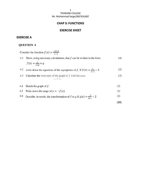 Chap 3 Functions Exercise Sheet Pdf