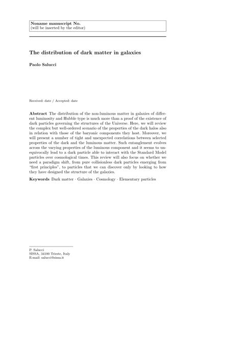 Pdf The Distribution Of Dark Matter In Galaxies