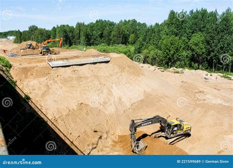 Construction Of An Embankment For The Road To The Bridge Stock Image