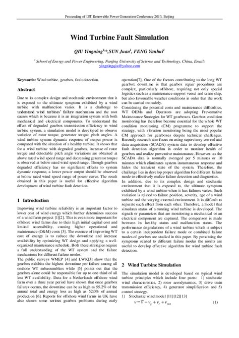 Pdf Wind Turbine Fault Simulation