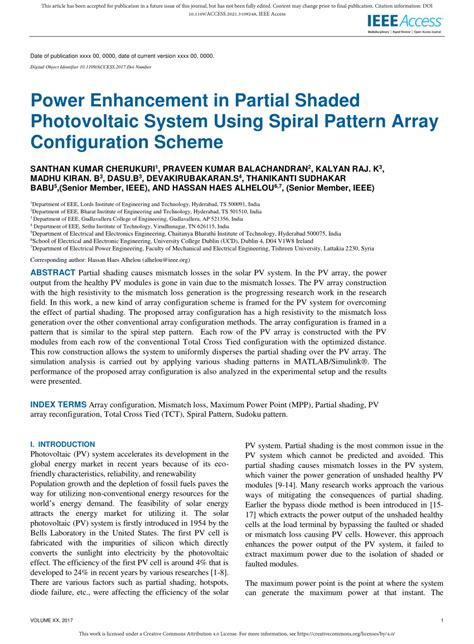 Pdf Power Enhancement In Partial Shaded Photovoltaic System Using Spiral Pattern Array