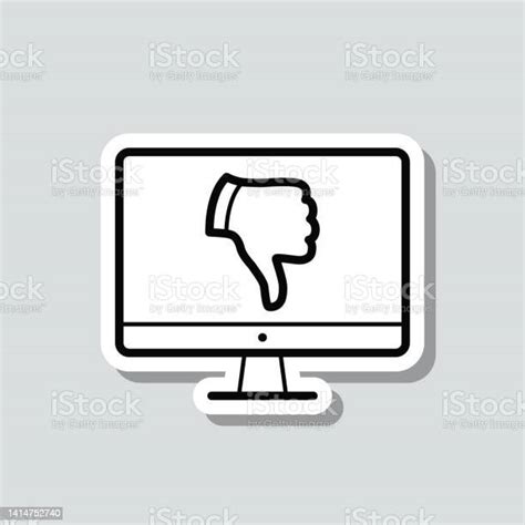 엄지 손가락이 달린 데스크탑 컴퓨터 회색 배경에 아이콘 스티커 3차원 형태에 대한 스톡 벡터 아트 및 기타 이미지 3차원 형태 개념 거절 Istock