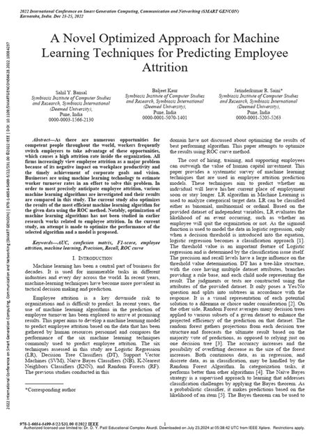 a novel optimized approach for machine learning techniques for predicting employee attrition