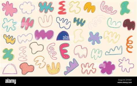 Set Of Modern Abstract Blobs In Outlines And Filled With Colors Hand