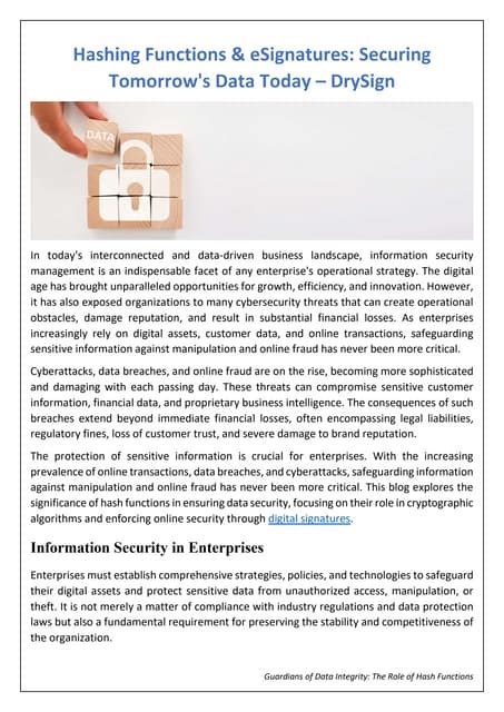Hashing Functions And Esignatures Securing Tomorrows Data Today Drysign