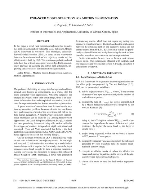 Pdf Enhanced Model Selection For Motion Segmentation