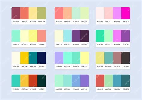 Rgb Hex의 Pantone 컬러 팔레트 카탈로그 샘플 프리미엄 벡터