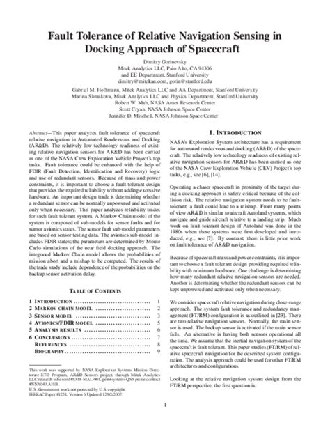 Pdf Fault Tolerance Of Relative Navigation Sensing In Docking Approach Of Spacecraft Dimitry