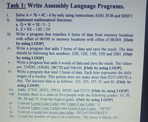 Task 1 Write Assembly Language Programs I Solve A