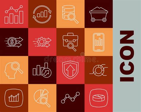 Set Line Pie Chart Infographic Mobile With Server Time Management Financial Growth Dollar