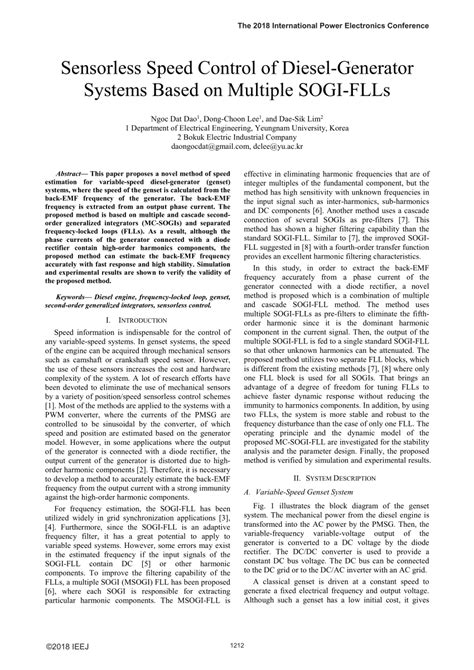 Pdf Sensorless Speed Control Of Diesel Generator Systems Based On Multiple Sogi Flls