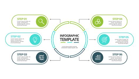 비즈니스 데이터 시각화 프로세스 차트 그래프의 요소 6 단계 옵션 부품 또는 프로세스와 다이어그램 프리젠 테이션을위한 벡터