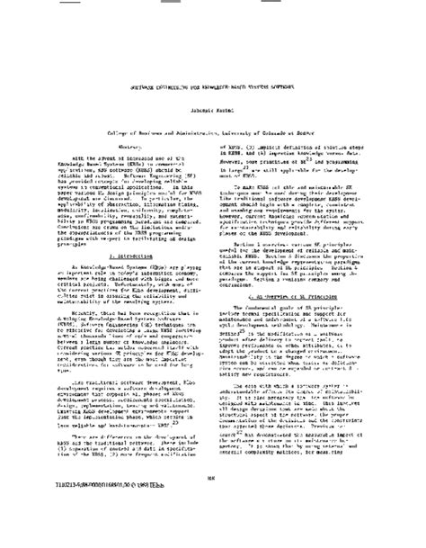 Software Engineering For Knowledge Based Systems Software