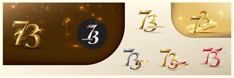 73주년 기념 로고타입의 모던 골드 넘버와 반짝이는 리본 대체 로고 번호 황금 기념일 축하 0명에 대한 스톡 벡터 아트 및 기타 이미지 Istock