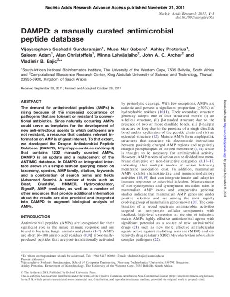 Pdf Damp Manually Curated Antimicrobial Peptide Database