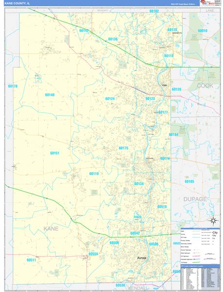 Kane County Il Zip Code Wall Map Basic Style By Marketmaps Mapsales