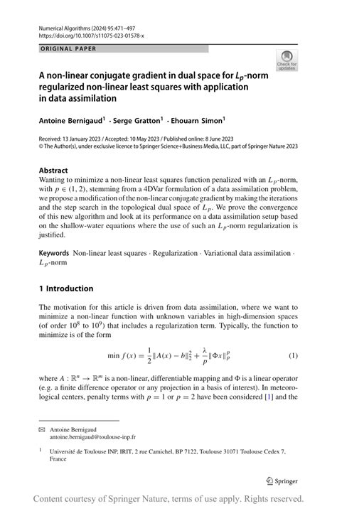 a non linear conjugate gradient in dual space for lp documentclass[12pt