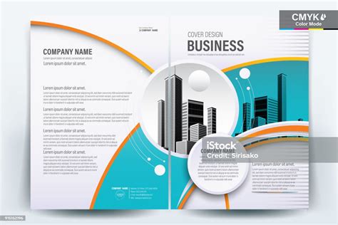 브로셔 전단지 서식 파일 레이아웃 배경 디자인입니다 소책자 전단지 흰색 배경 서식 파일 A4 크기벡터 일러스트 레이 션에 터키석 블루와 오렌지 동그라미와 기업 비즈니스 연례