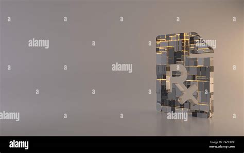 3d Rendering Metal Techno Rectangular Geometric Greeble Symbol Of Paper