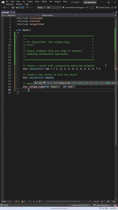 std unique copy usage example c cpp programming coding algorithms youtube