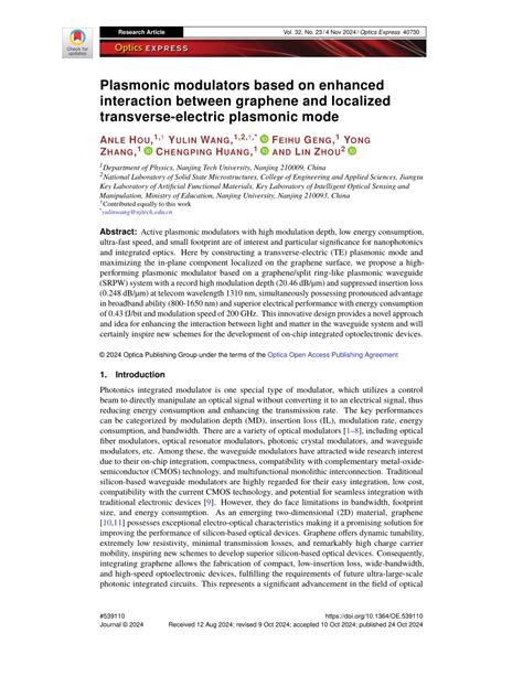 Pdf Plasmonic Modulators Based On Enhanced Interaction Between