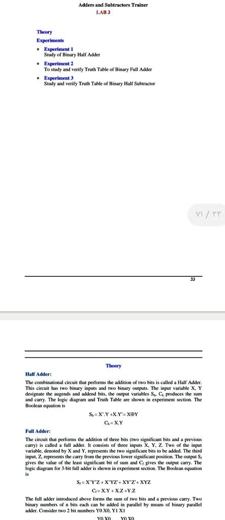 Solved Adders And Subtractors Trainer Lab3 Theory Experiments