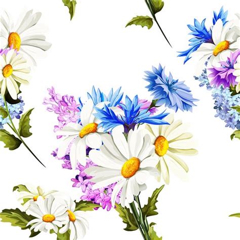 الگوی بدون درز بابونه بابونه گل ذرت روی سفید وکتور سهام 1634239