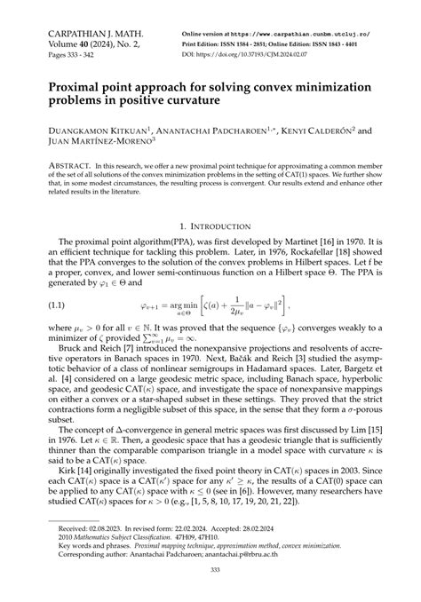 Pdf Proximal Point Approach For Solving Convex Minimization Problems In Positive Curvature