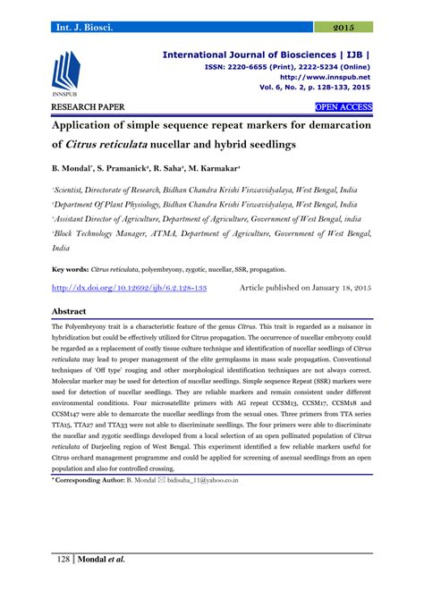 Pdf Application Of Simple Sequence Repeat Markers For Demarcation Of