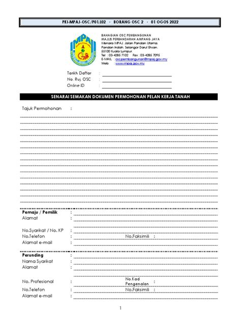 P01 K14 03 22 08 01 Borang Osc 2 Pelan Kerja Tanah Pdf
