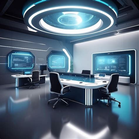 Futuristic Office With Augmented Reality Interfaces Premium Ai Generated Image