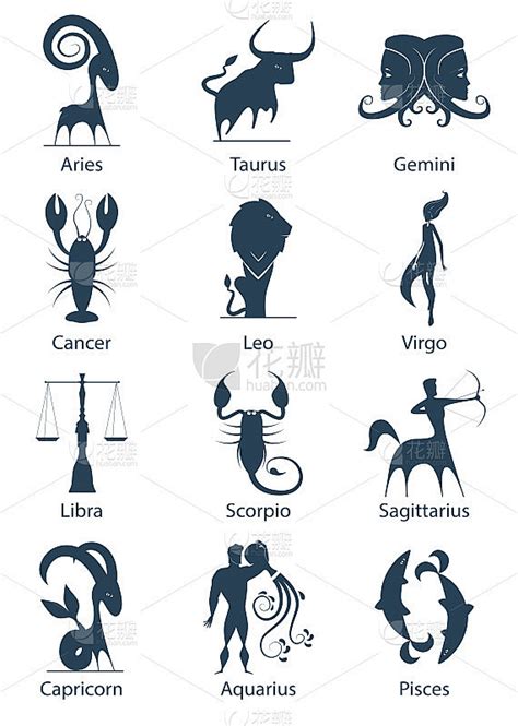占星星座矢量图标剪影