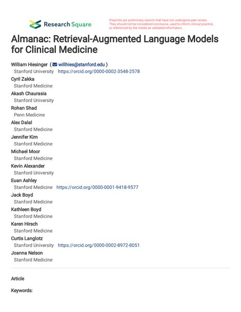 Pdf Almanac Retrieval Augmented Language Models For Clinical Medicine