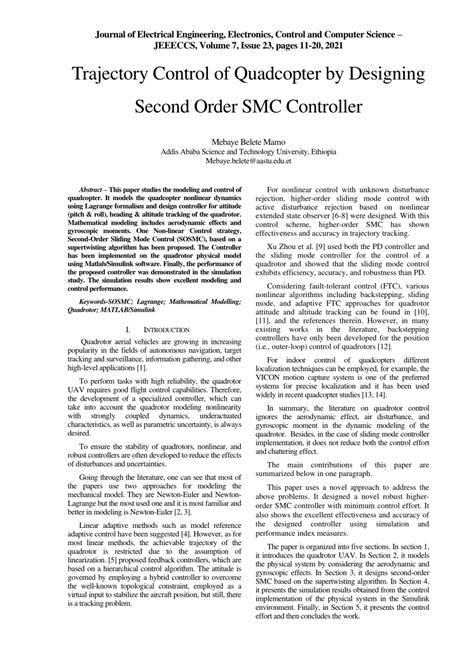 Pdf Trajectory Control Of Quadcopter By Designing Second Order Smc Controller