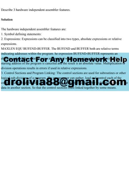 Describe 3 Hardware Independent Assembler Featuressolutionthepdf