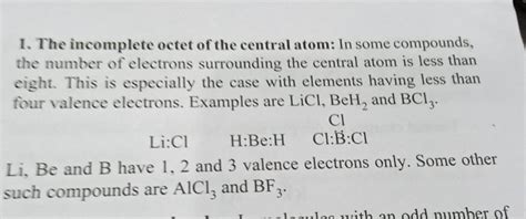 1 The Incomplete Octet Of The Central Atom In Some Compounds The Numbe