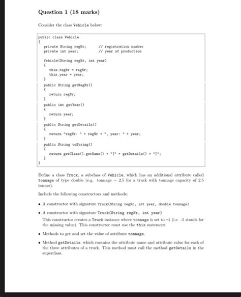 Solved Question 1 18 Marks Consider The Class Vehicle