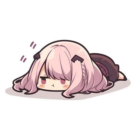 Minimal Japanese Kawaii Sleepy Lazy Girl Chibi Anime Vector Art Sticker Con Clean Bold Line Cute