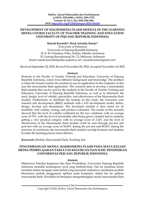 Pdf Mapan Jurnal Matematika Dan Pembelajaran Development Of Macromedia Flash Module In The