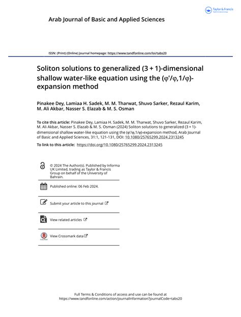 Pdf Soliton Solutions To Generalized 3 1 Dimensional Shallow Water Like Equation Using The