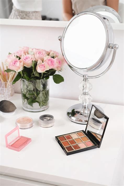 Cosmetics For Makeup Mirror And Brushes Eyes Shadow With Foundation