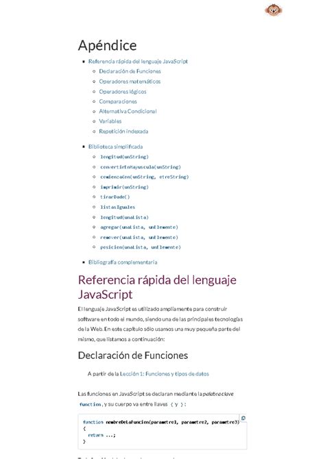 Sé Programar Javascript Modulo Teorico Apéndice Referencia Rápida Del Lenguaje Javascript