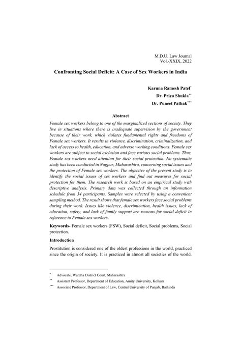 Pdf Confronting Social Deficit A Case Of Sex Workers In India