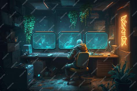 Premium Photo Computer Hacker With Hoody Wallpaper Image Ai Generated Art