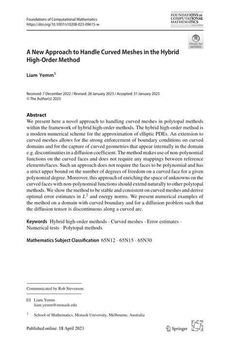Pdf A New Approach To Handle Curved Meshes In The Hybrid High Order Method