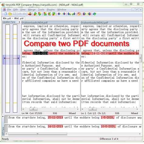 pdf comparer is a file diff tool to compare text to find the difference between two pdf word